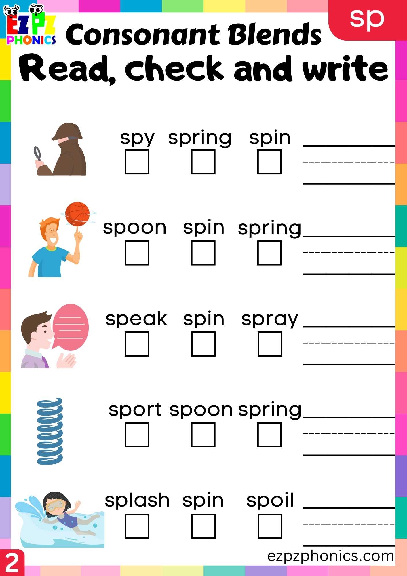 Group2 Sp Words Read Check And Write Phonics Consonant Blends
